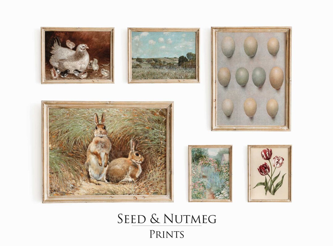 Easter Bunny Spring Vintage Art Print Gallery Wall SET of 6 Digital ...