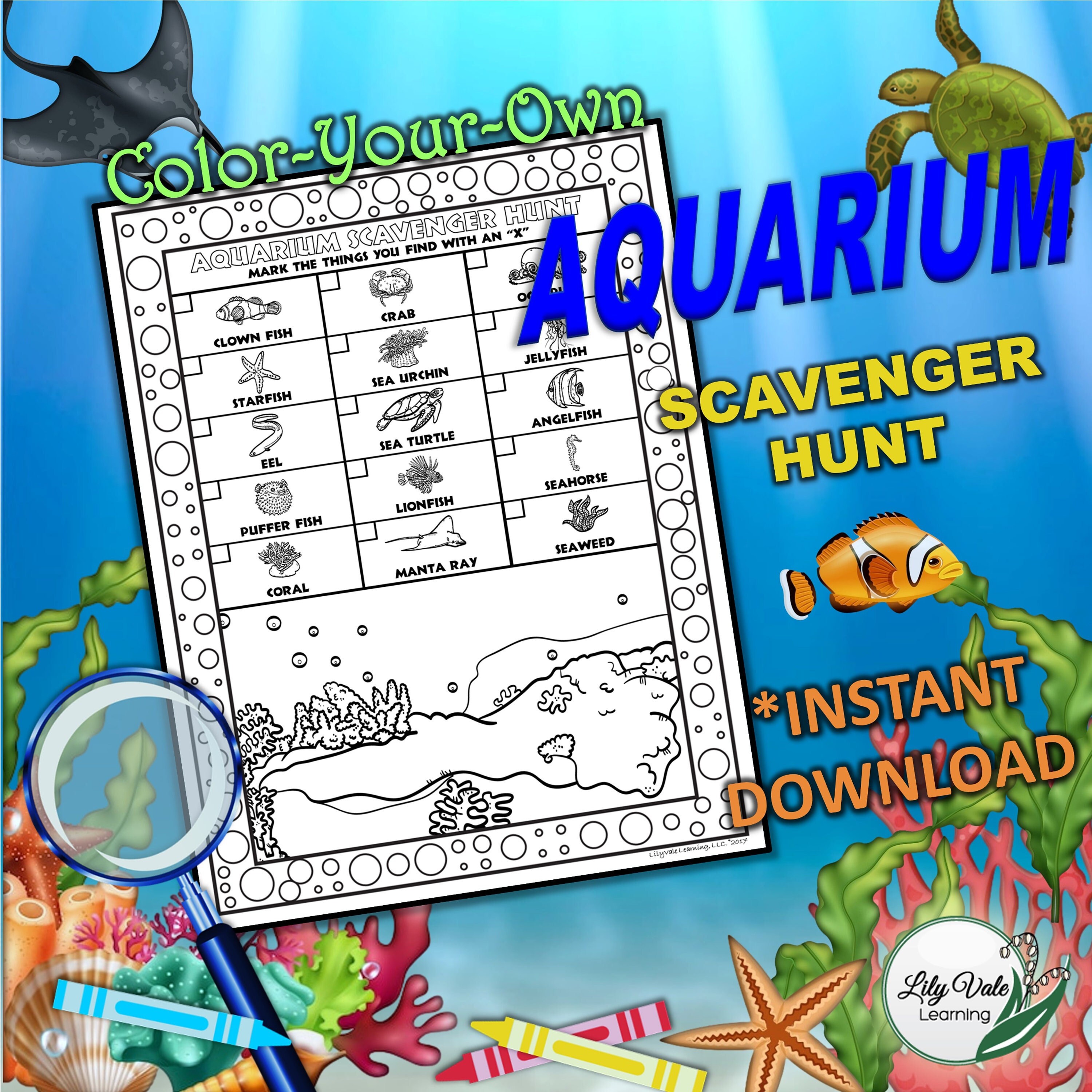 Aquarium, Scavenger Hunt, Color Your Own, Scavenger Hunt Game, Ocean ...