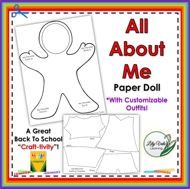 Printable Paper Doll, PDF Printable Paper Doll, All About Me, All About ...