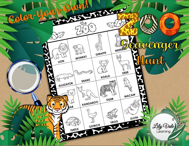 Color Your Own, Scavenger Hunt for Kids, Printable Scavenger Hunt, Zoo ...