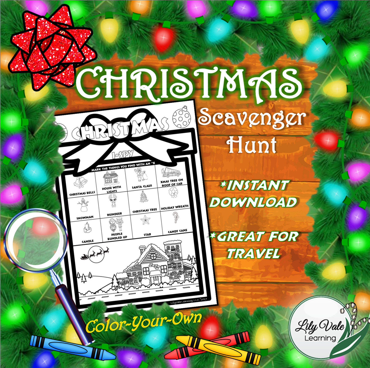 Christmas Coloring PRINTABLE, Scavenger Hunt Game, Color Your Own ...