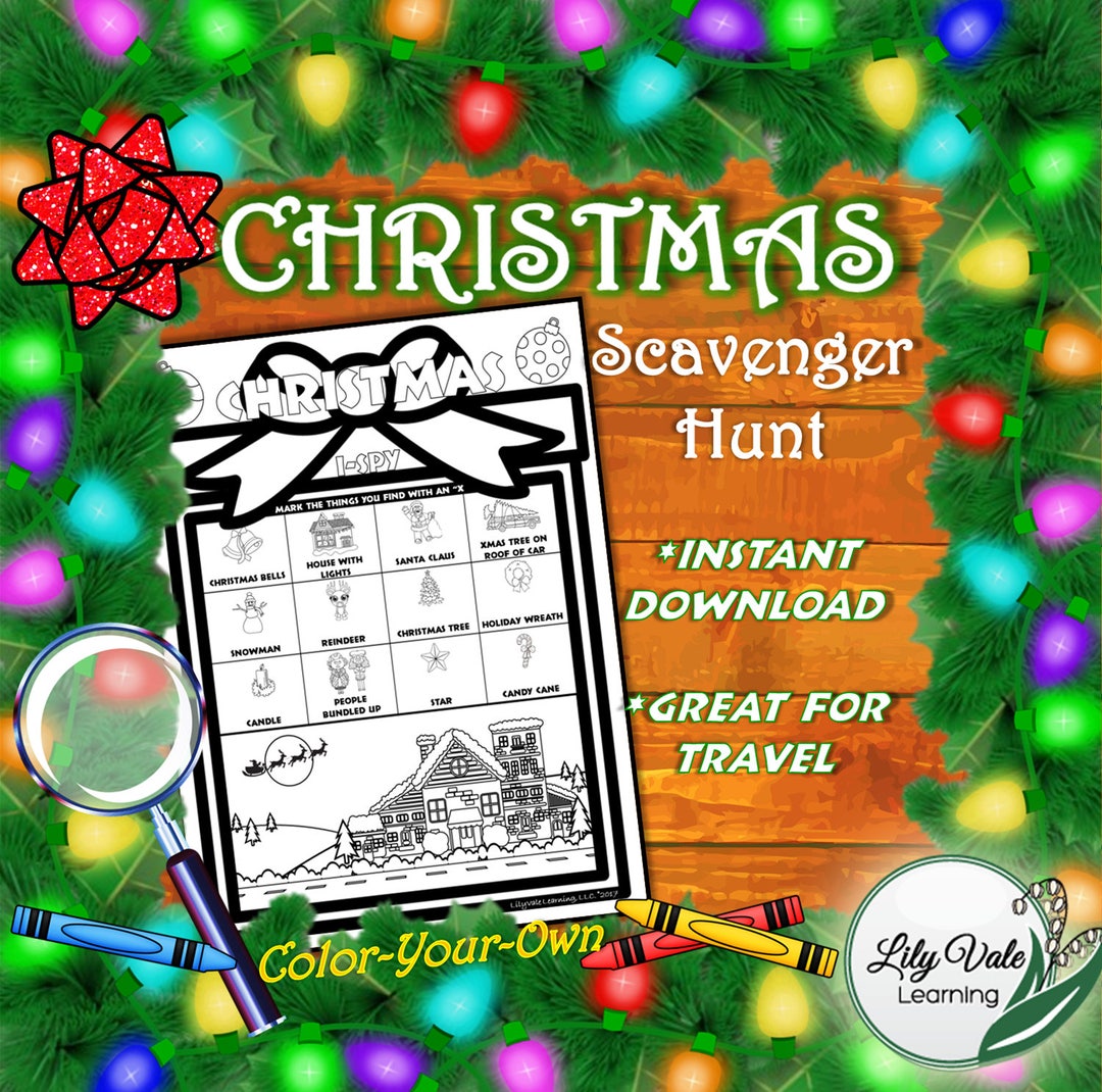 Christmas Coloring PRINTABLE, Scavenger Hunt Game, Color Your Own ...