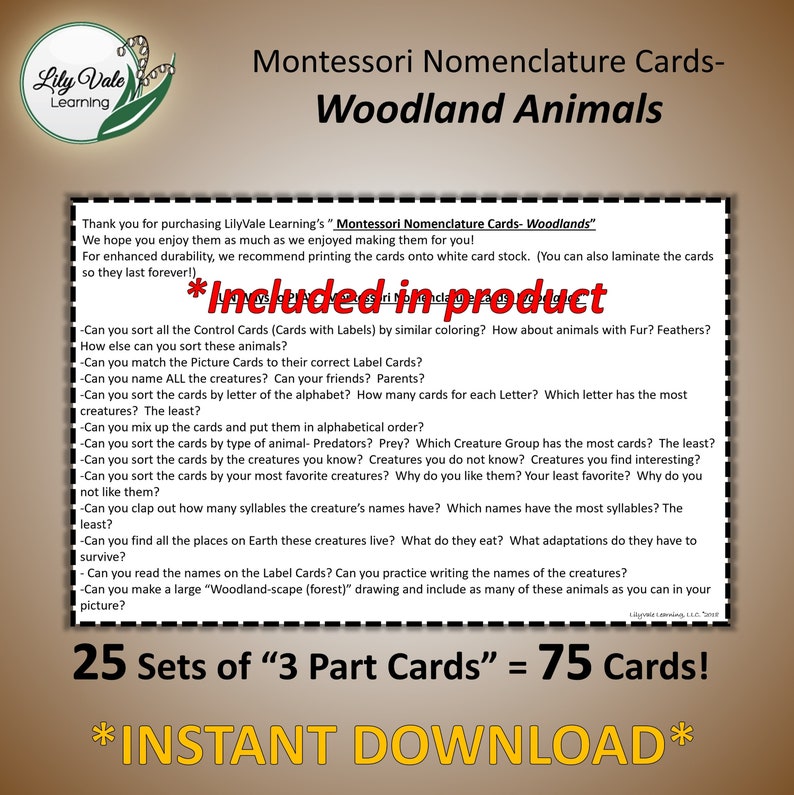 WOODLAND ANIMAL CARDS, Forest Animal Cards, Montessori Flashcards ...