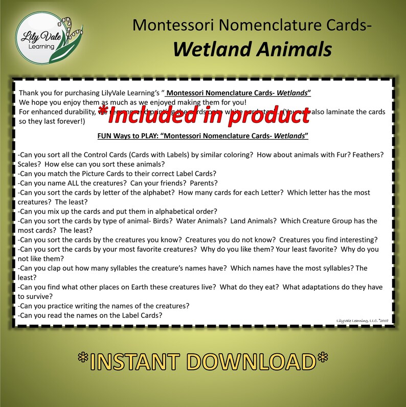 Printable Flashcards, Montessori Flashcards, POND ANIMALS, Nomenclature ...