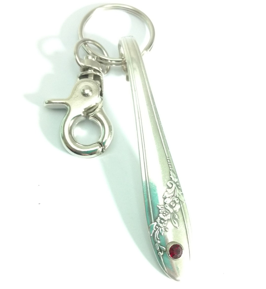 Queen Bess Silverware Key Chain With Garnet Red Crystal, Recycled ...
