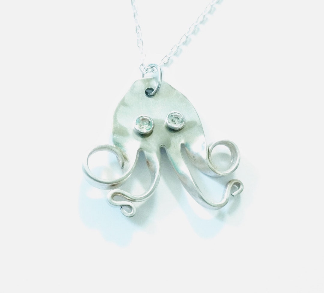 Octopus Necklace, Upcycled Silverplate Silverware Jewelry, Clear ...