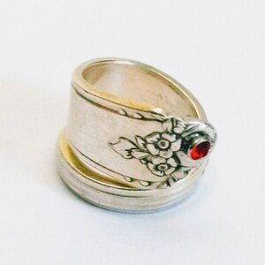 Silverplate Spoon Ring With Ruby Red Crystal, Vintage Spoon Handle ...