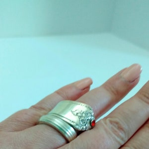 Silverplate Spoon Ring With Ruby Red Crystal, Vintage Spoon Handle ...