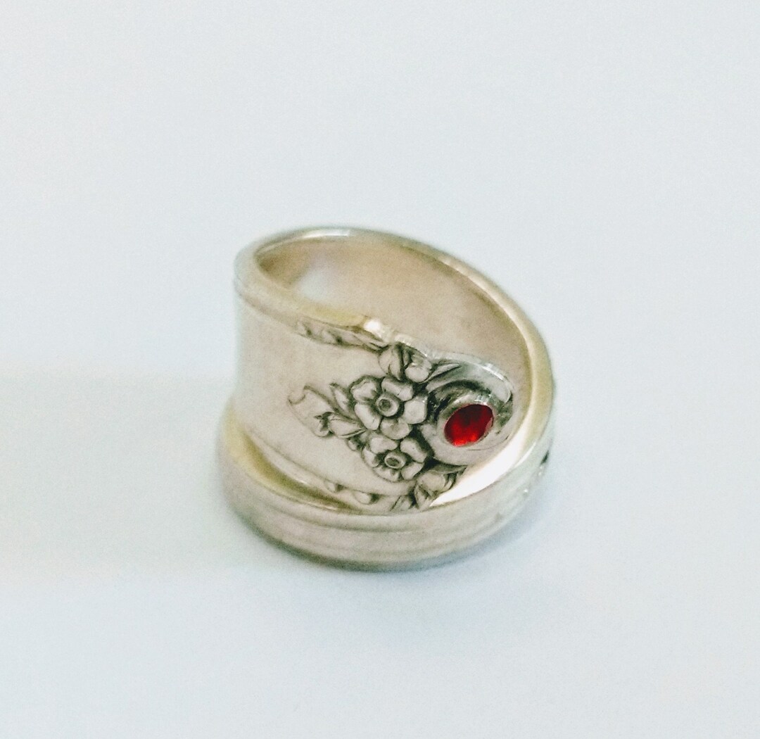 Silverplate Spoon Ring With Ruby Red Crystal, Vintage Spoon Handle ...