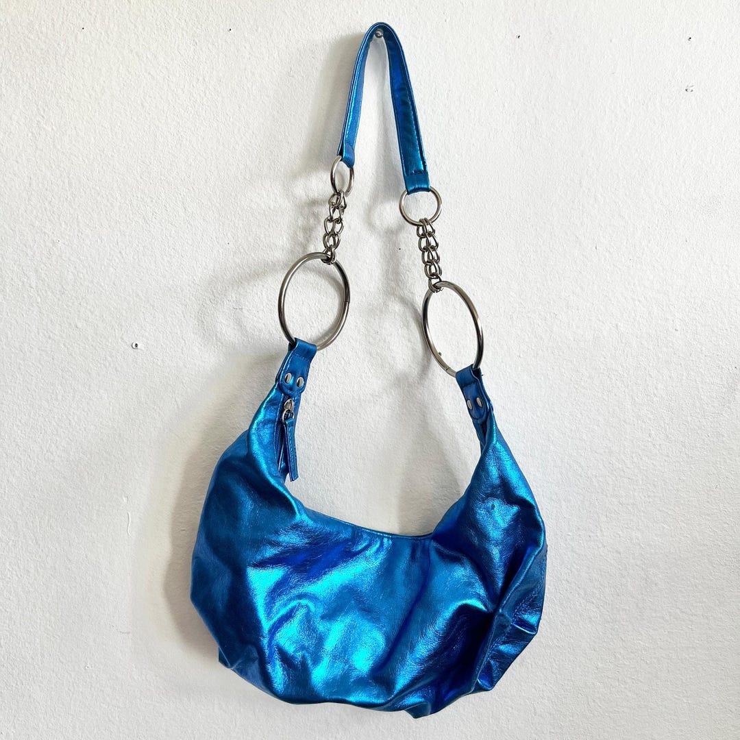 Blue Metallic Shoulder Bag, Y2K, 2000s, Cybercore, Rave, Purse, Handbag ...