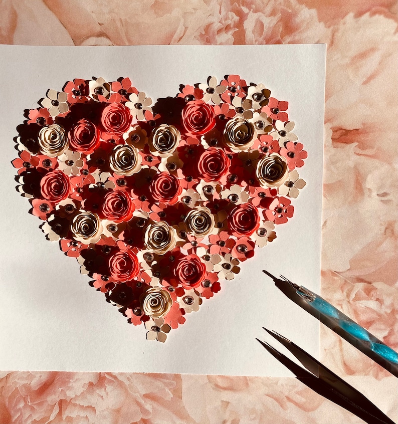 Personalized Framed Quilling Pink Heart Wall Art. 1st - Etsy