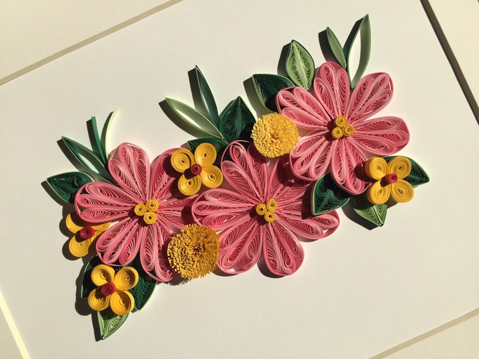 Framed Quilling Pink Paper Flowers Wall Art Decor - Etsy