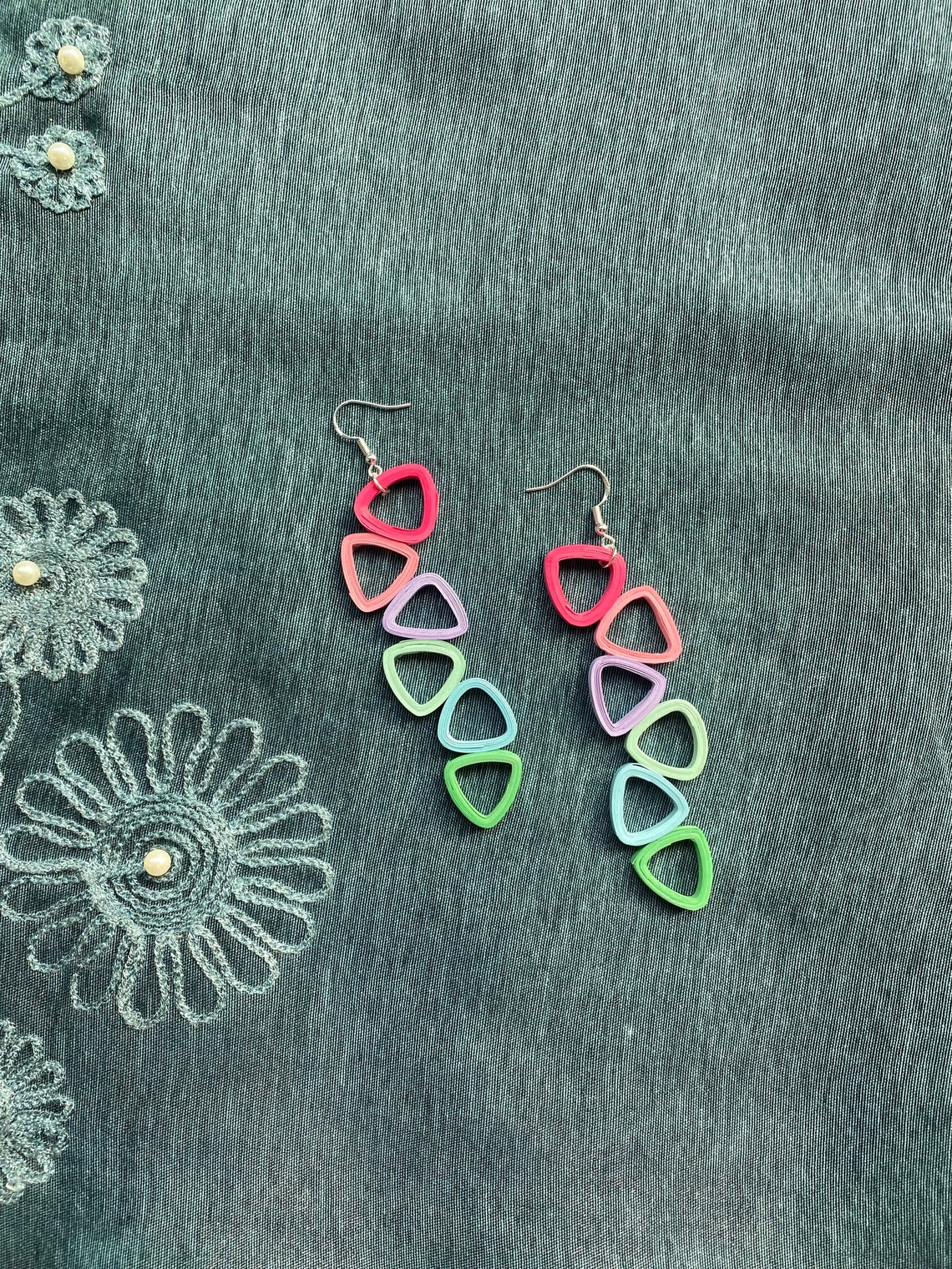 Paper Quilling Dangle Earrings, Jewelry, Pastel Triangle Geometric ...