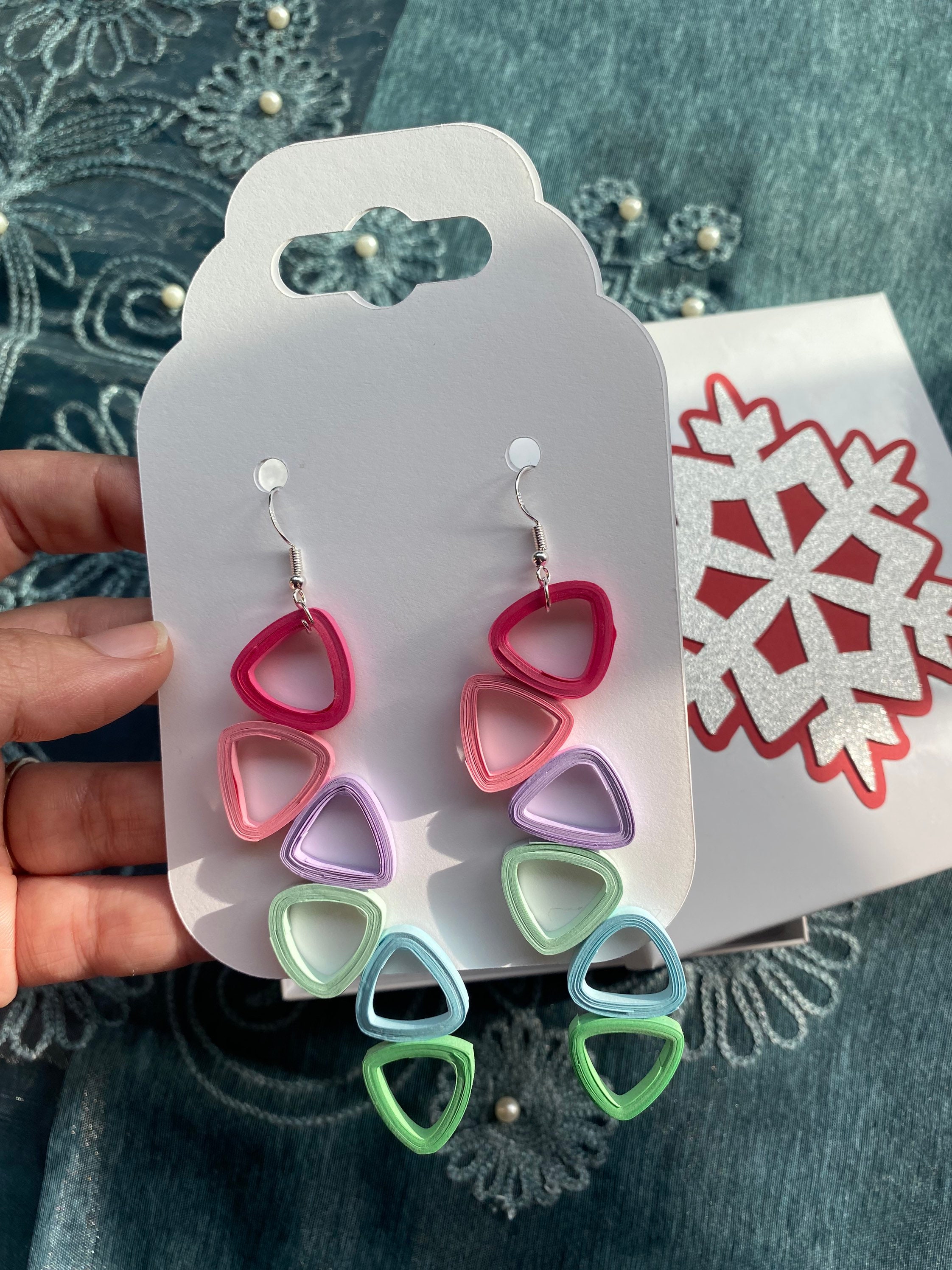 Paper Quilling Dangle Earrings Jewelry Pastel Triangle - Etsy