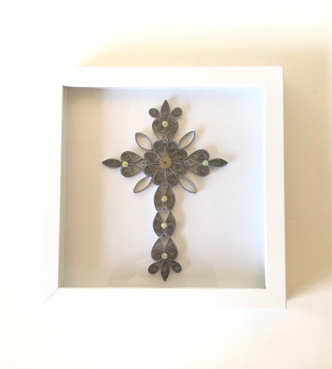Cross Wall Art Framed Metallic Silver Quilling Gift, Christmas ...