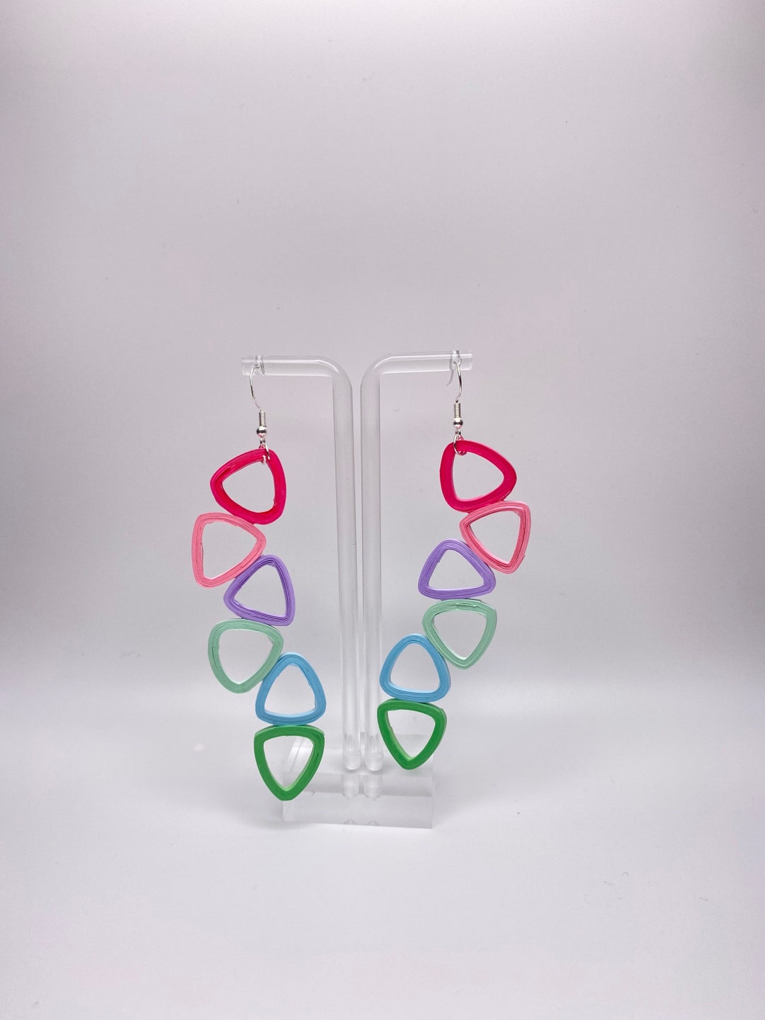 Paper Quilling Dangle Earrings, Jewelry, Pastel Triangle Geometric ...