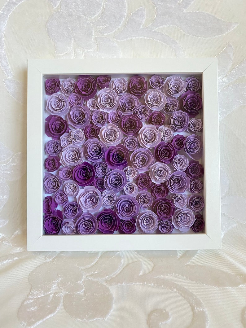 Framed Quilling 3d purple roses flowers wall art. 1st | Etsy
