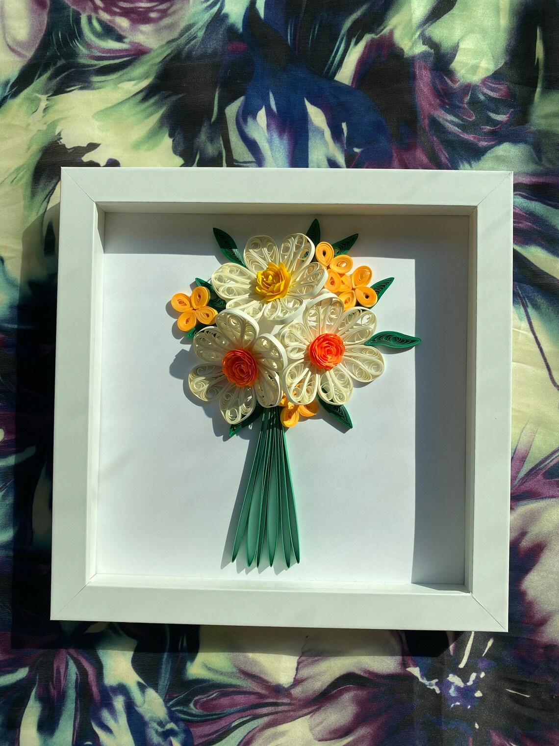 Bouquet of White-orange Flowers, Framed Paper Quilling Wall Art - Etsy