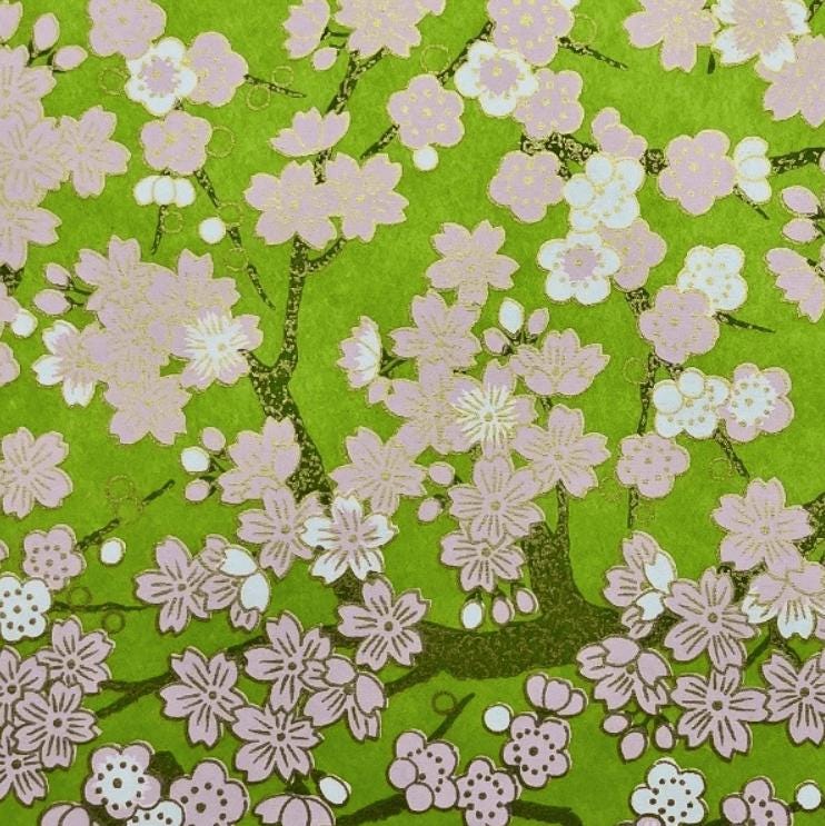 Japanese Yuzen Chiyogami Washi Paper Y0566 Pink Sakura Blossoms on Green - Etsy