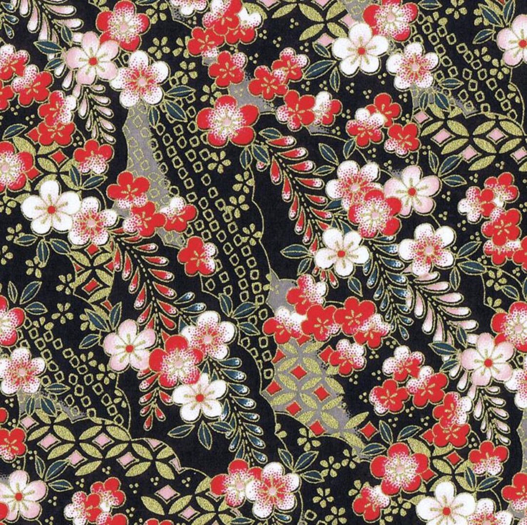 Japanese Yuzen Chiyogami Washi Paper (Y0149) – Crimson Elegance Black ...