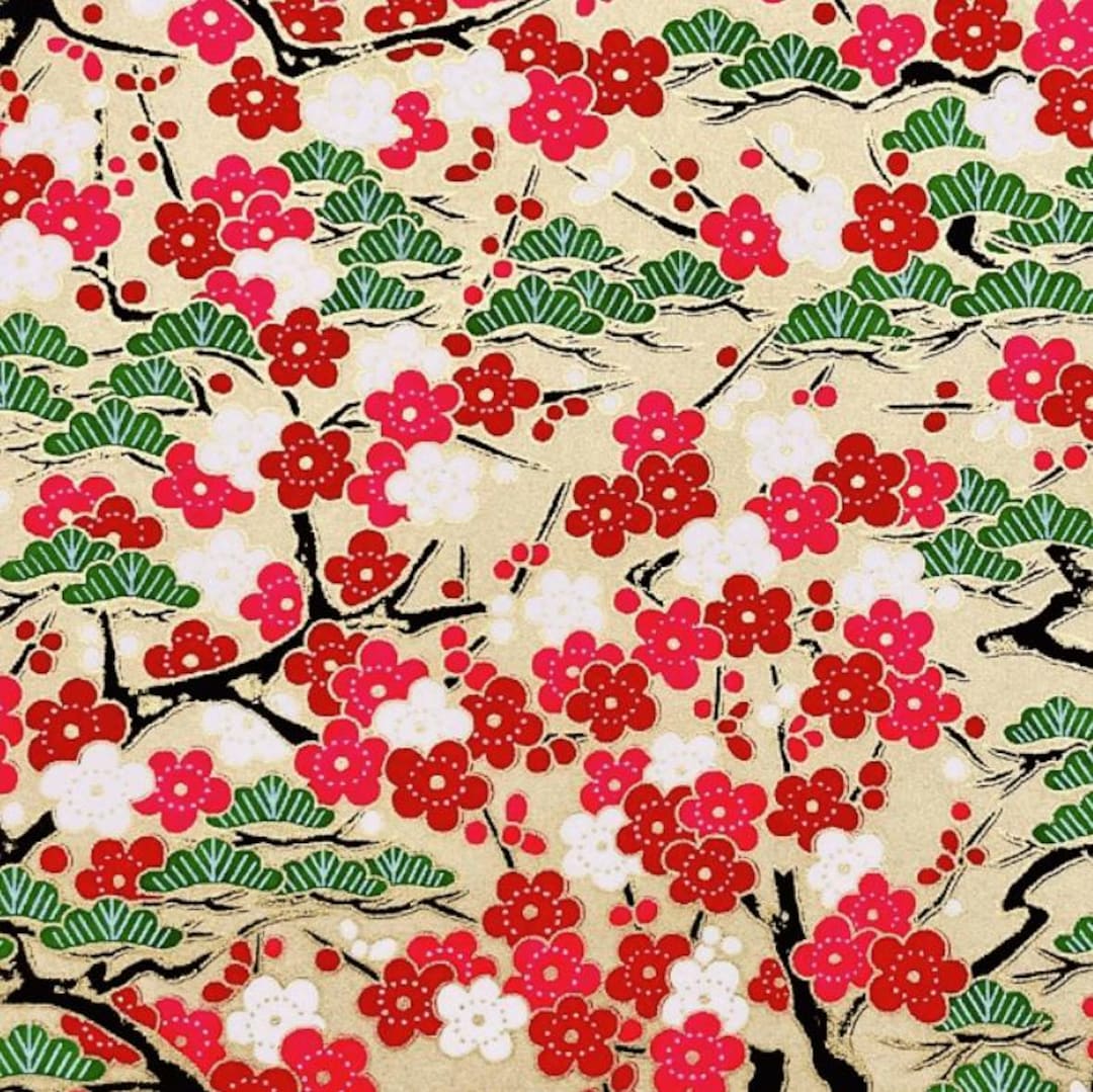 Japanese Yuzen Chiyogami Washi Paper (Y0882) – Red and White Plum ...
