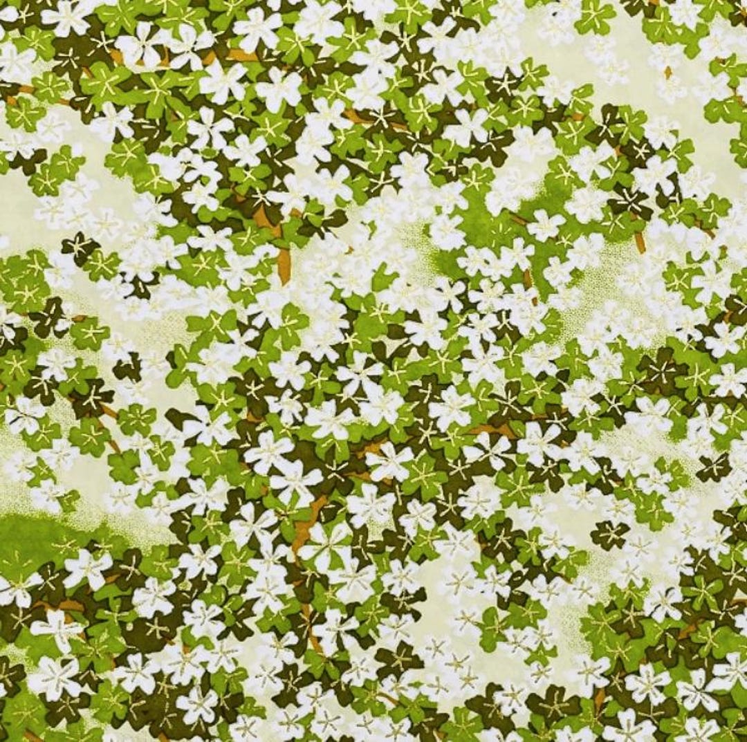 Japanese Yuzen Chiyogami Washi Paper (Y0863) - Green and White Floral ...