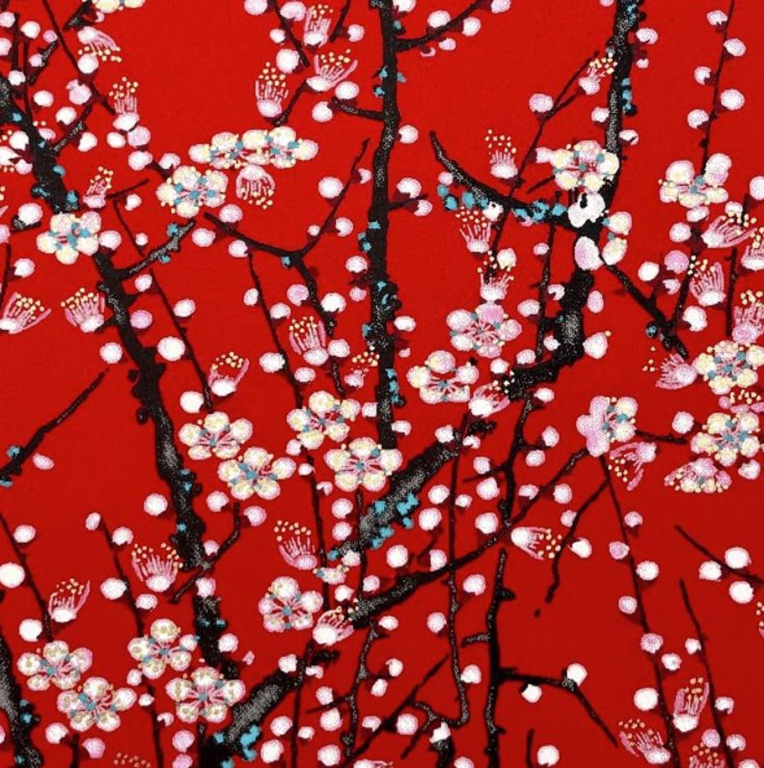 Japanese Yuzen Chiyogami Washi Paper (Y0934) – Crimson Plum Yuzen Paper ...