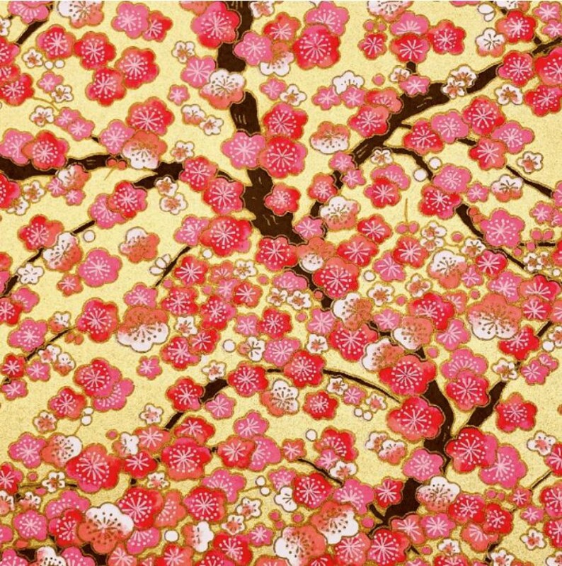 Japanese Yuzen Chiyogami Washi Paper (Y0873) - Pink Plum Blossoms on Gold Background - Etsy