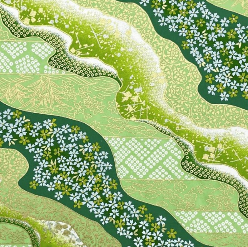 Japanese Yuzen Chiyogami Washi Paper (Y0708) - Green and White Floral ...