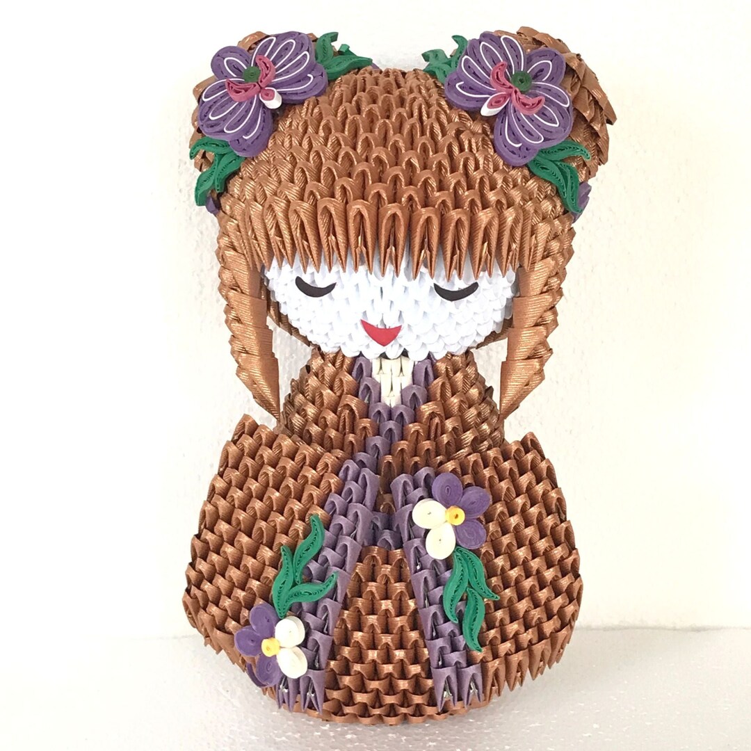 3D Origami Japanese Girl - Japanese Doll - Golden Brown - Etsy