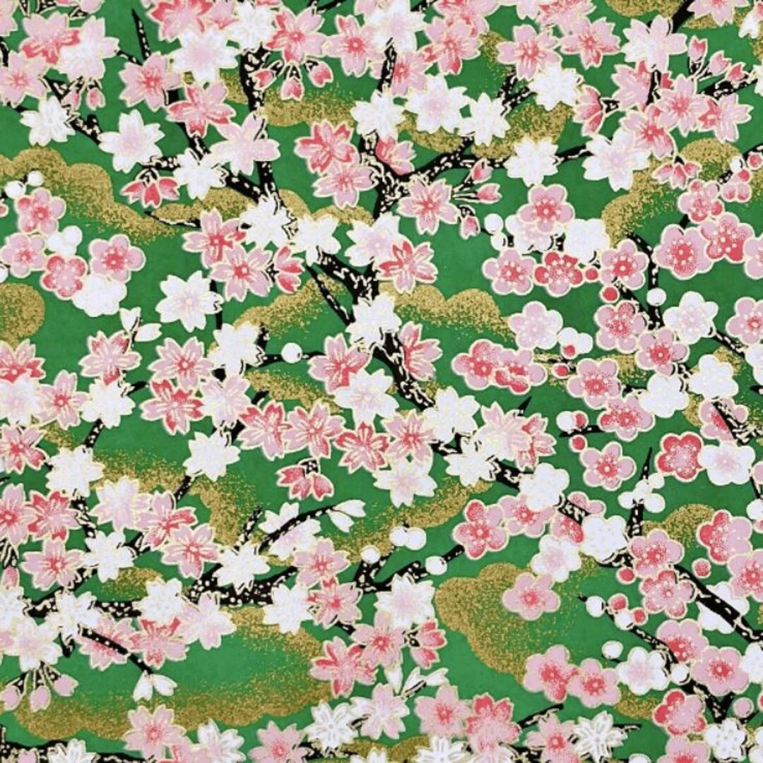 Japanese Yuzen Chiyogami Washi Paper (Y0931) - Green and Pink Floral ...