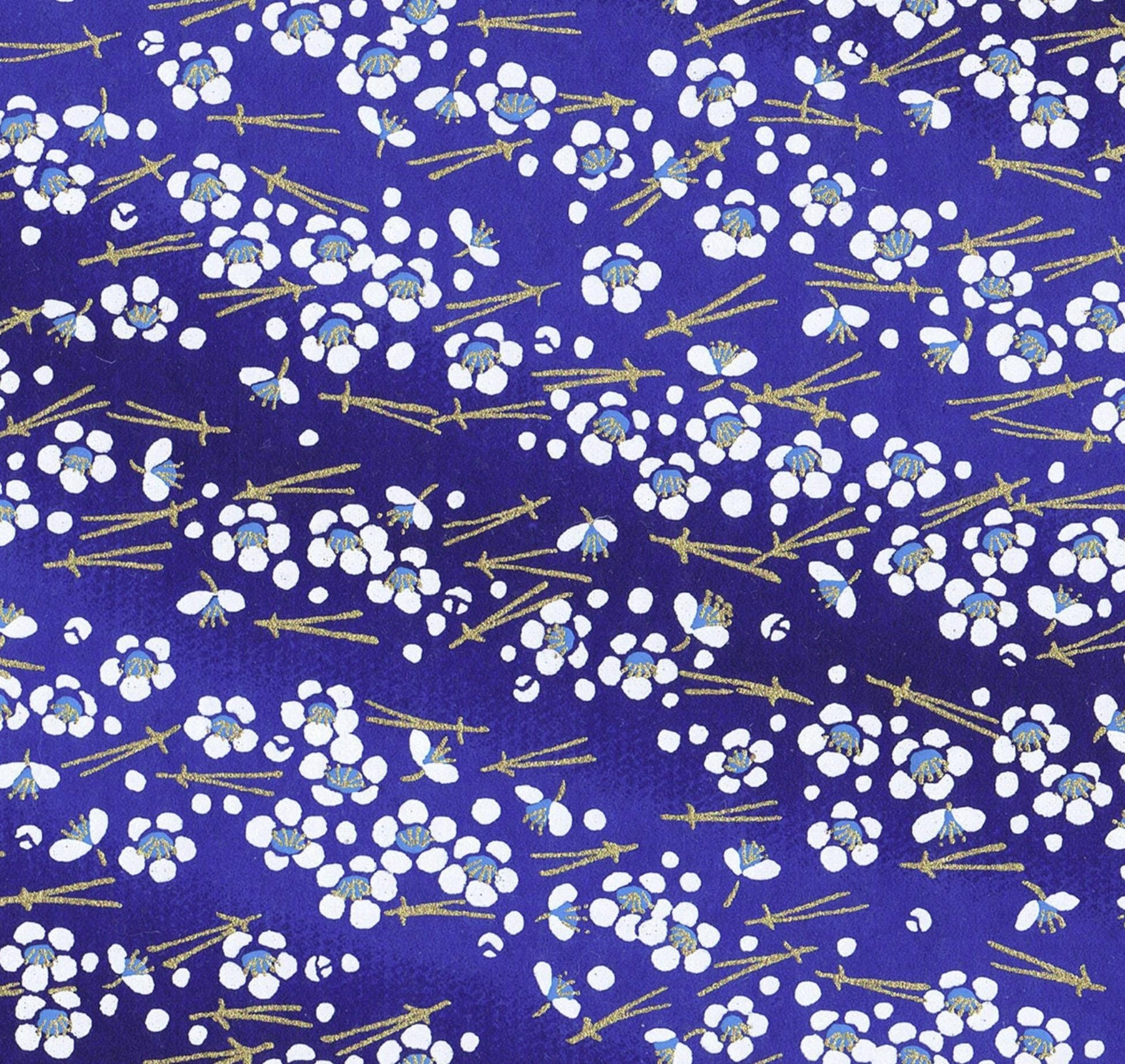 Japanese Yuzen Chiyogami Washi Paper Y0125 Snowy Plum Blossoms on Blue ...