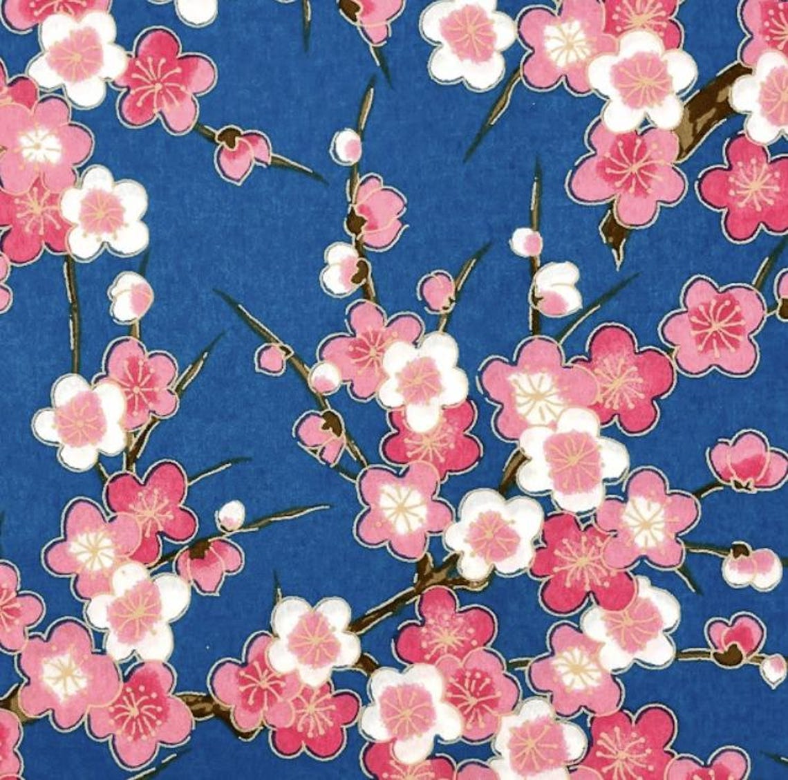 Japanese Yuzen Chiyogami Washi Paper Y0816 Vibrant Plum Blossoms on Blue - Etsy