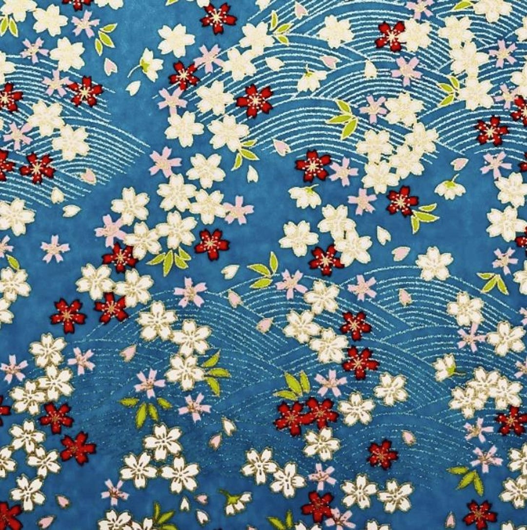 Japanese Yuzen Chiyogami Washi Paper Y0923 Tranquil Blue With Sakura ...