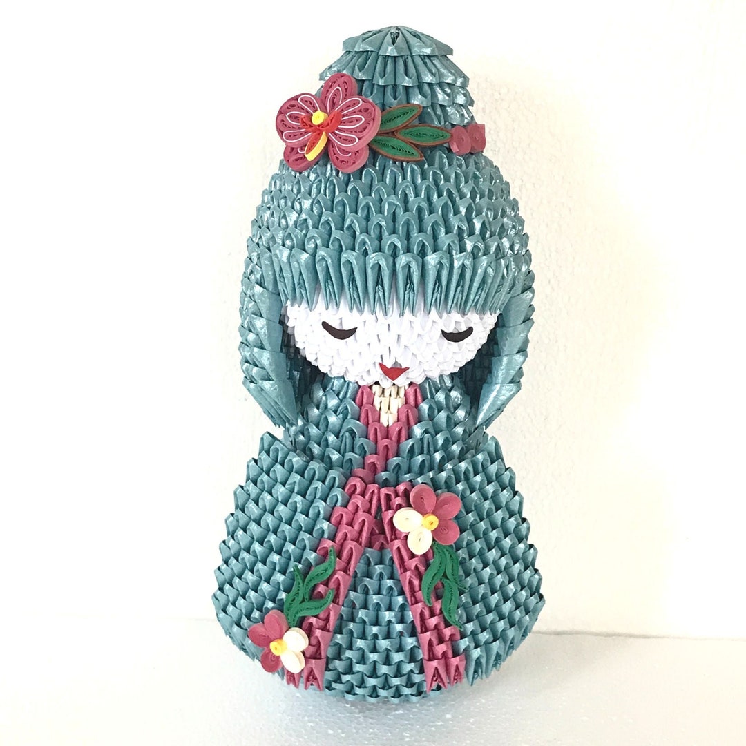 3D Origami Japanese Girl - Japanese Doll - Blue - Etsy
