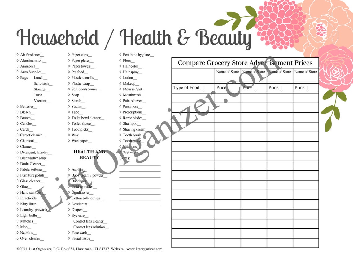 Grocery List, Category Check off Printable Instant Digital Download ...