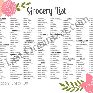 Grocery List, Category Check off Printable Instant Digital Download ...