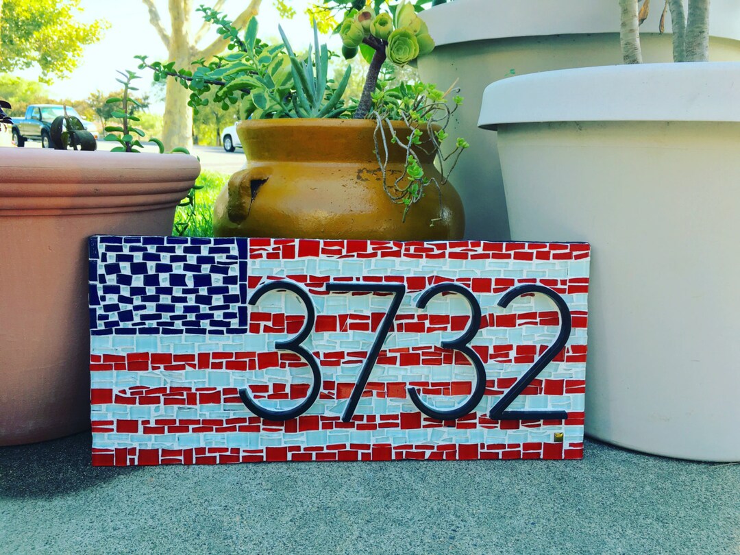 American Flag Mosaic Address Sign - Etsy