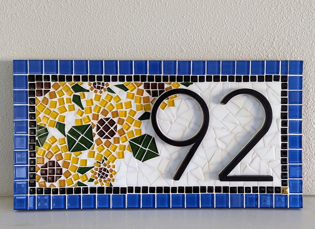 Sunflower Mosaic Address Sign House Numbers Floral - Etsy