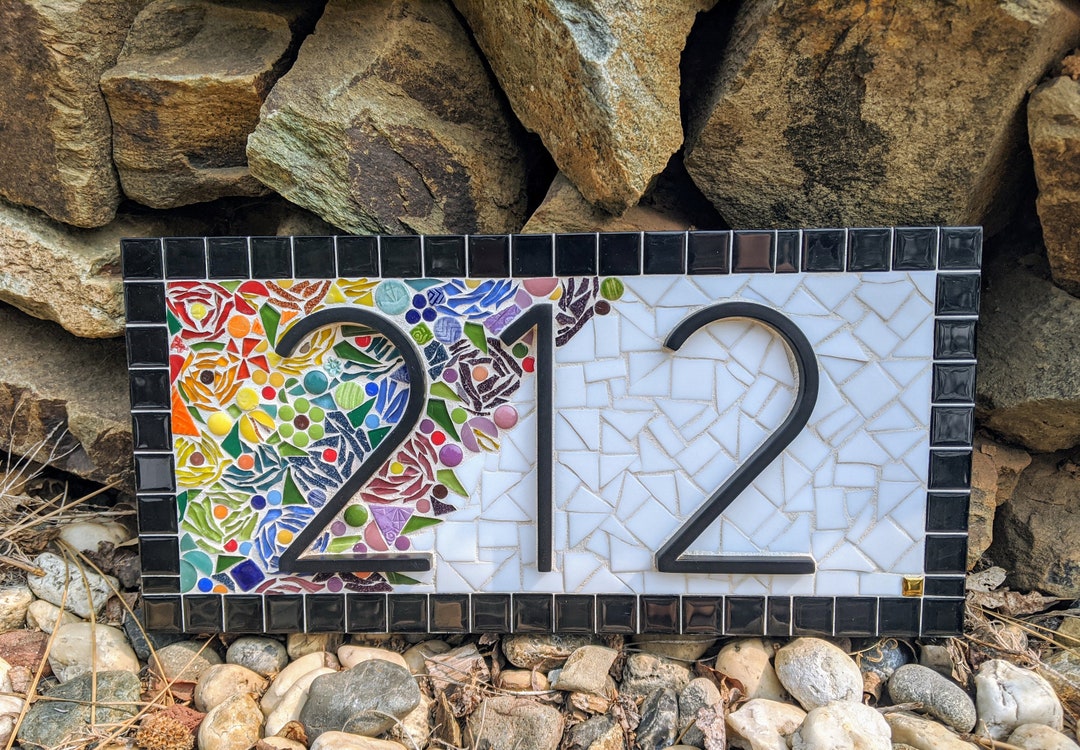 Rainbow Rose Mosaic Address Sign - Etsy