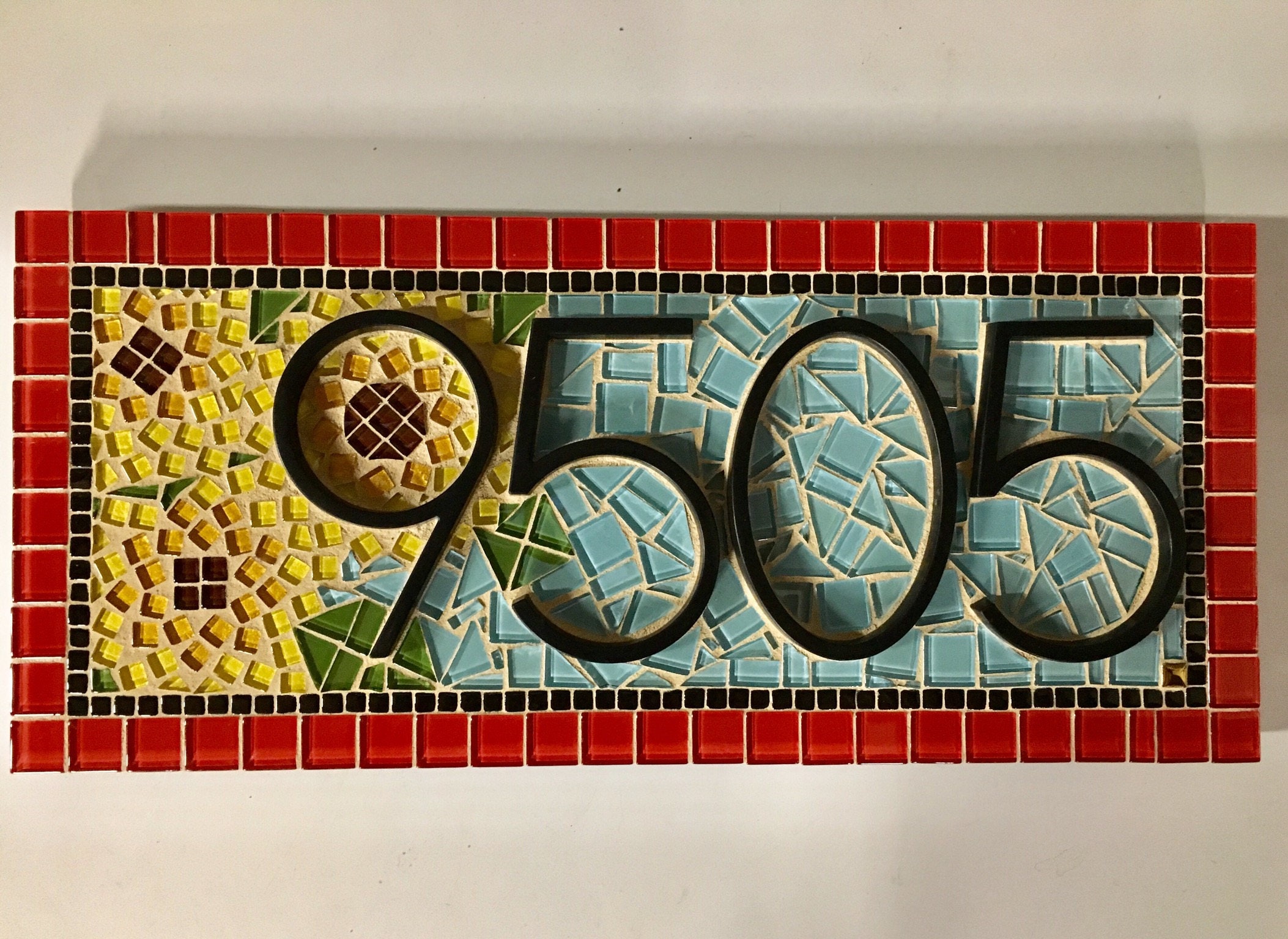 Sunflower mosaic address sign | Etsy