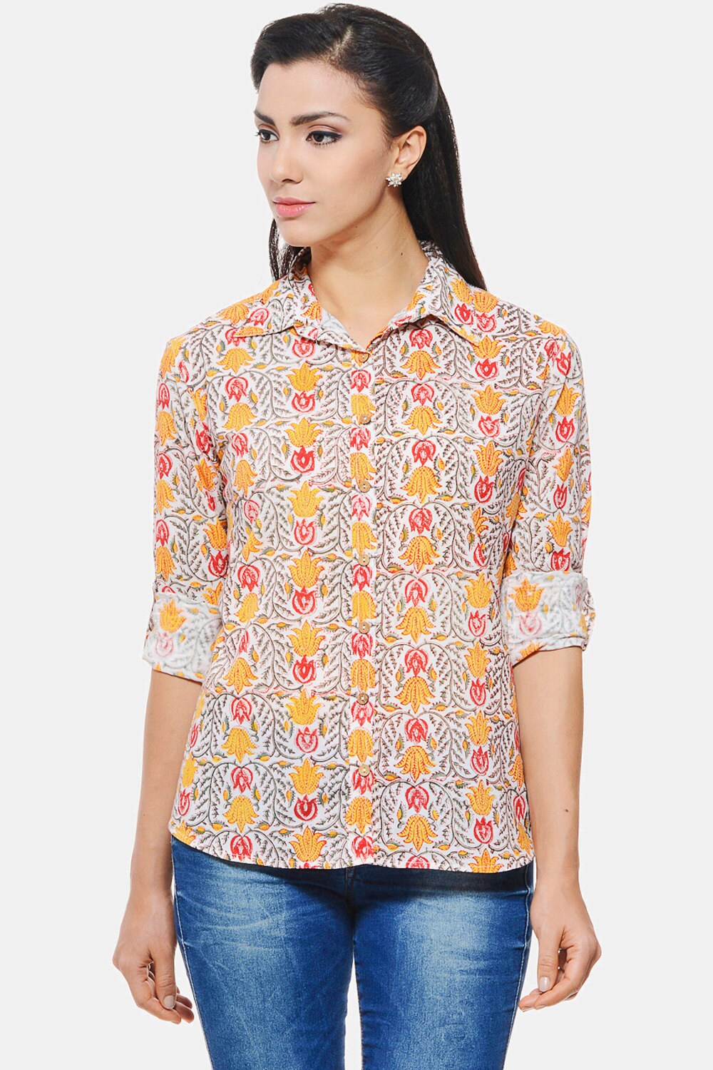 Hand Block Printed Shirt With Yellow and Red Floral Design - Etsy