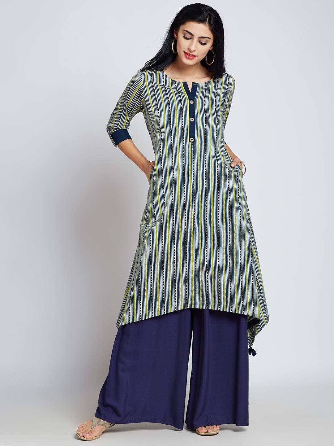 Hand Printed Indian Ethnic Long Kurta With Asymmetric Hem - Etsy