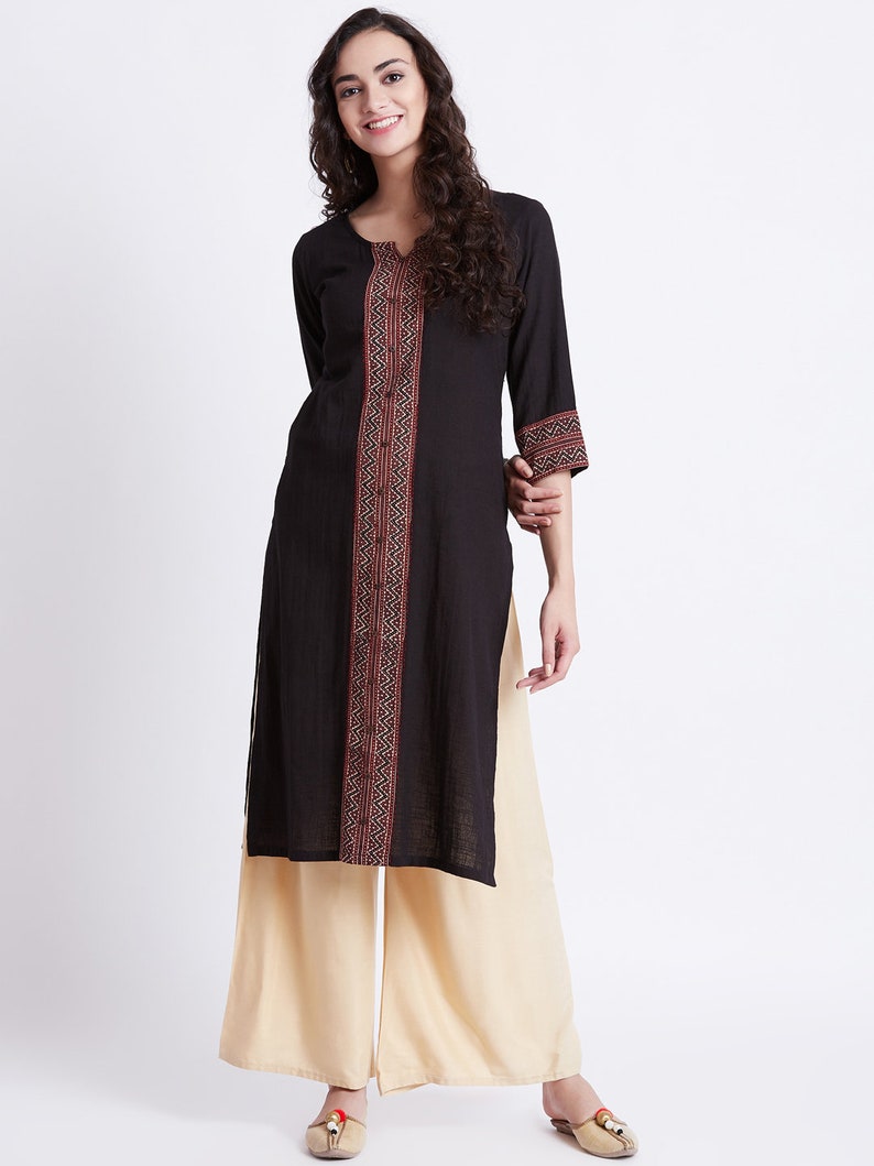Indian Ethnic Long Kurta With Pocket in Black Colour With Hand - Etsy
