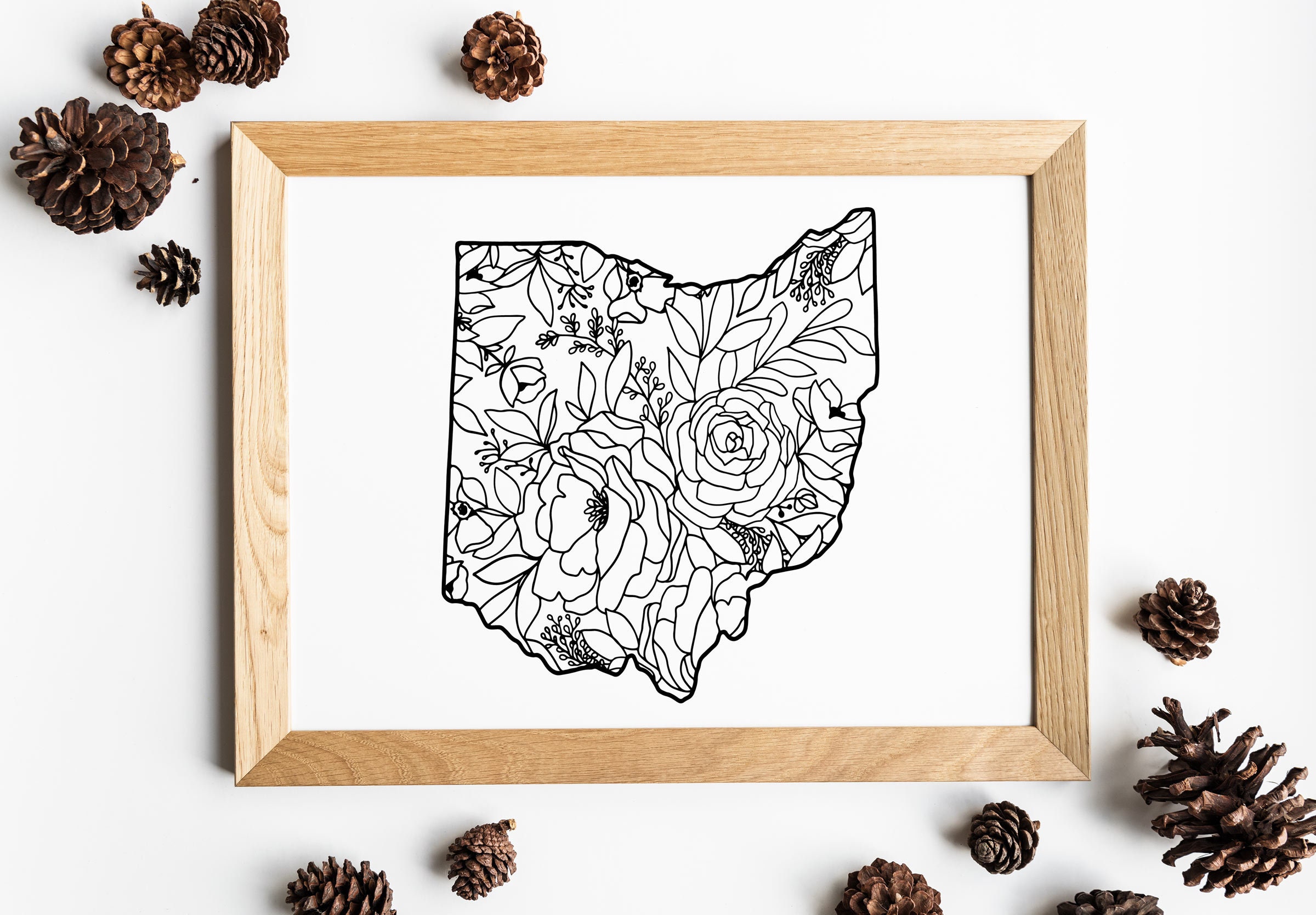 Ohio Floral Art - Digital Download Art Print Ohio Flowers - Floral Line ...