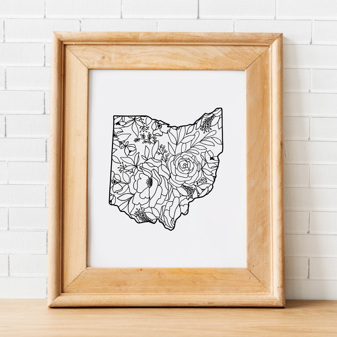 Ohio Floral Art - Digital Download Art Print Ohio Flowers - Floral Line ...