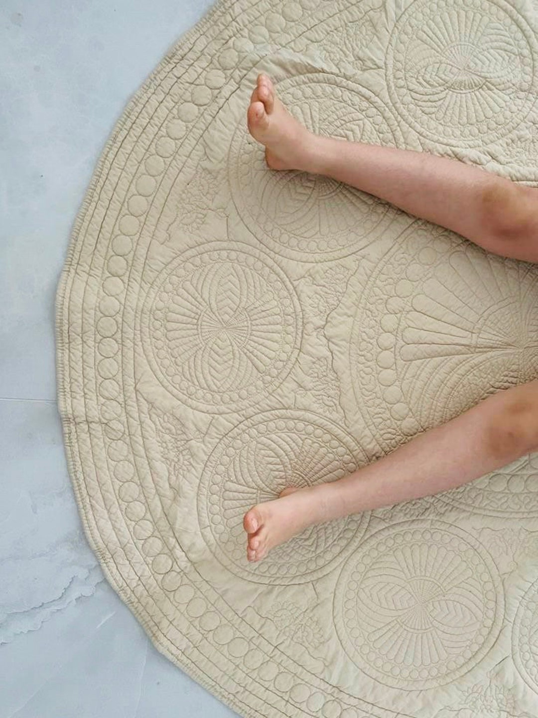 Play Mat, Baby Play Mat - STONE - Round Luxury Quilted - Activity Mat ...