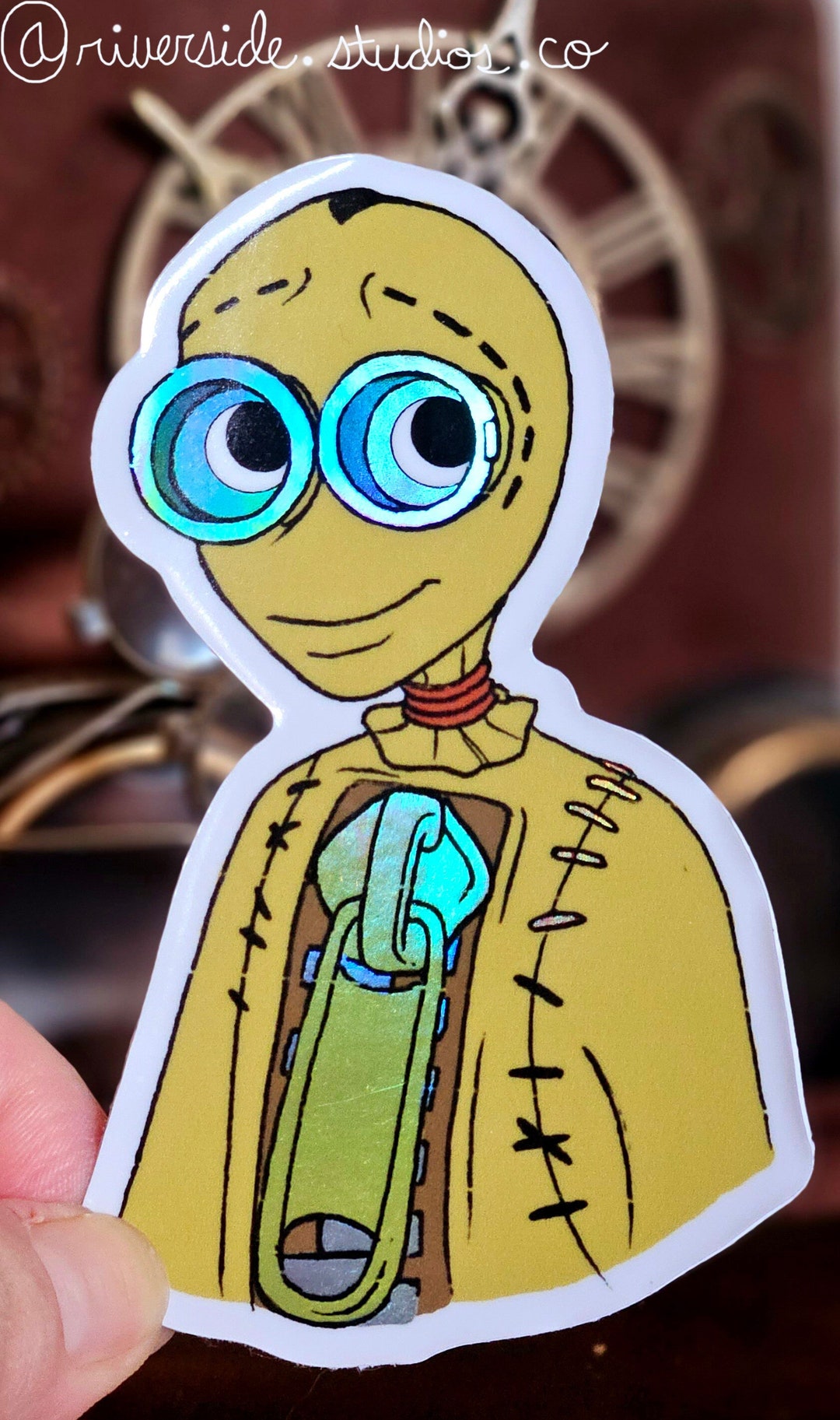 9 Nine Tim Burton Vinyl Holographic Sticker 3" Original Art Shane Acker ...