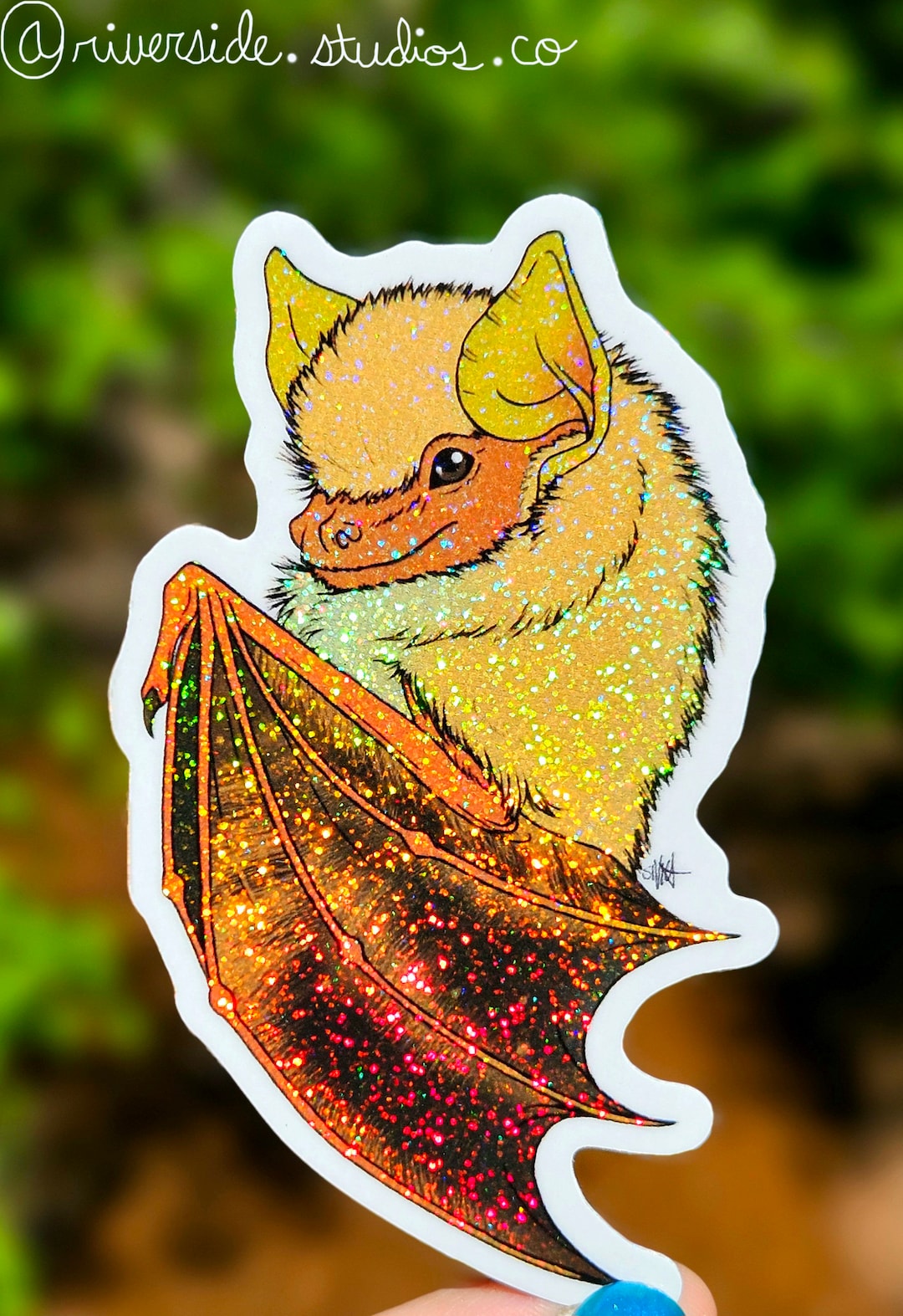 Painted Butterfly Bat Vinyl Glitter Sticker - 3" Original Wildlife Art ...