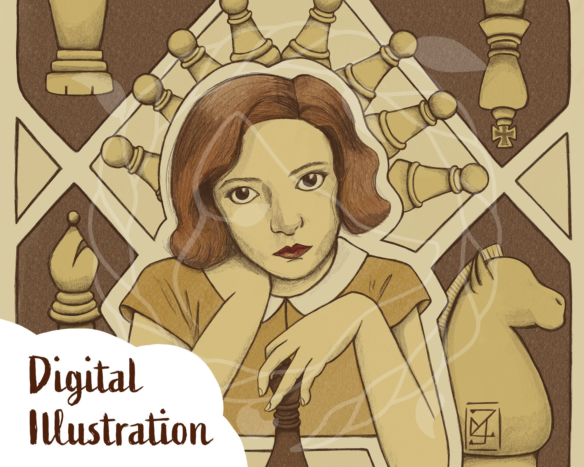 Queen's Gambit Digital Illustration - Etsy